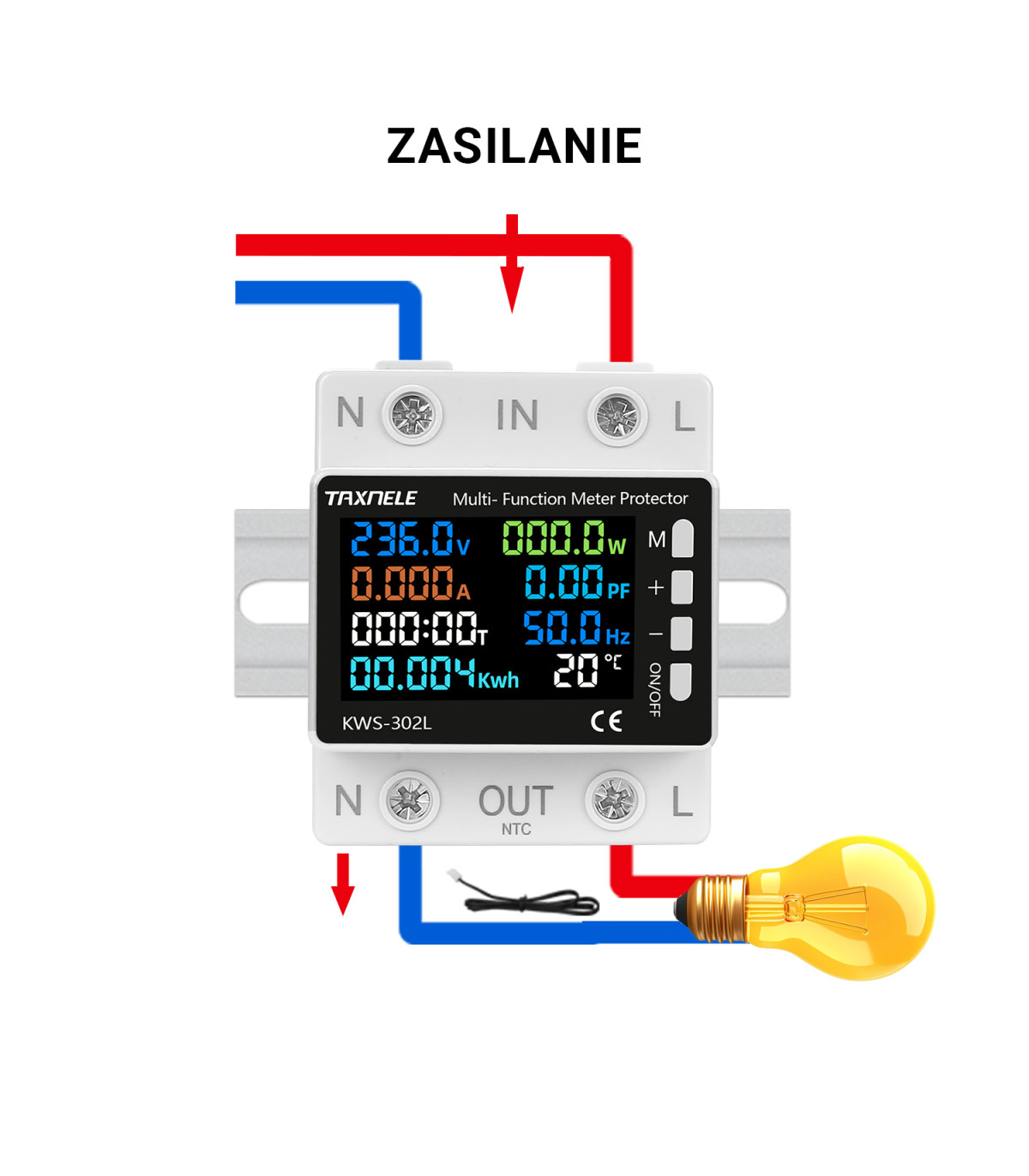 Licznik energii prądu mocy z przekaźnikiem 63A i wyświetlaczem LCD