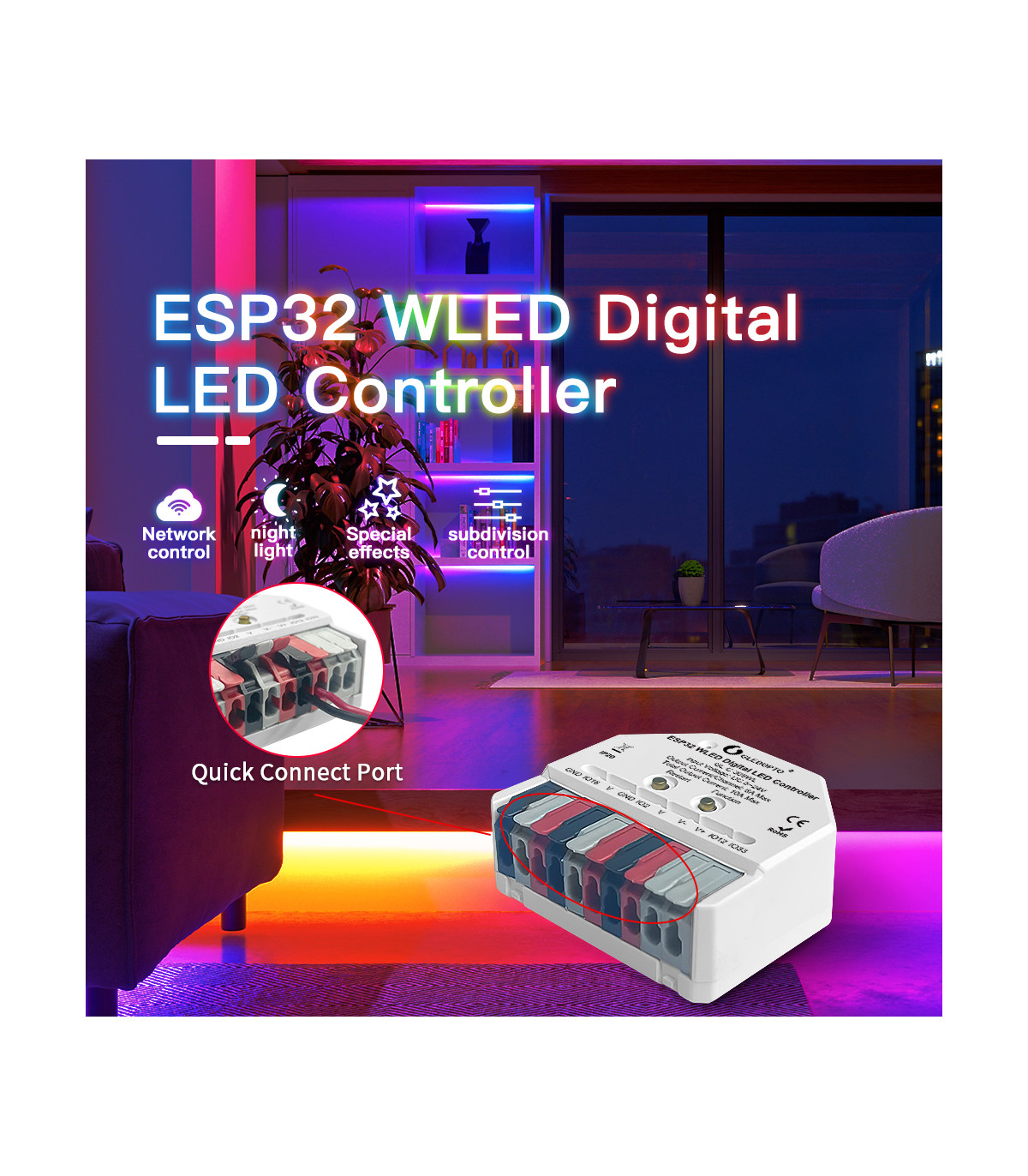 Sterownik WLED Magic Pixel LED WiFi ESP32 Home Assistant WS281x