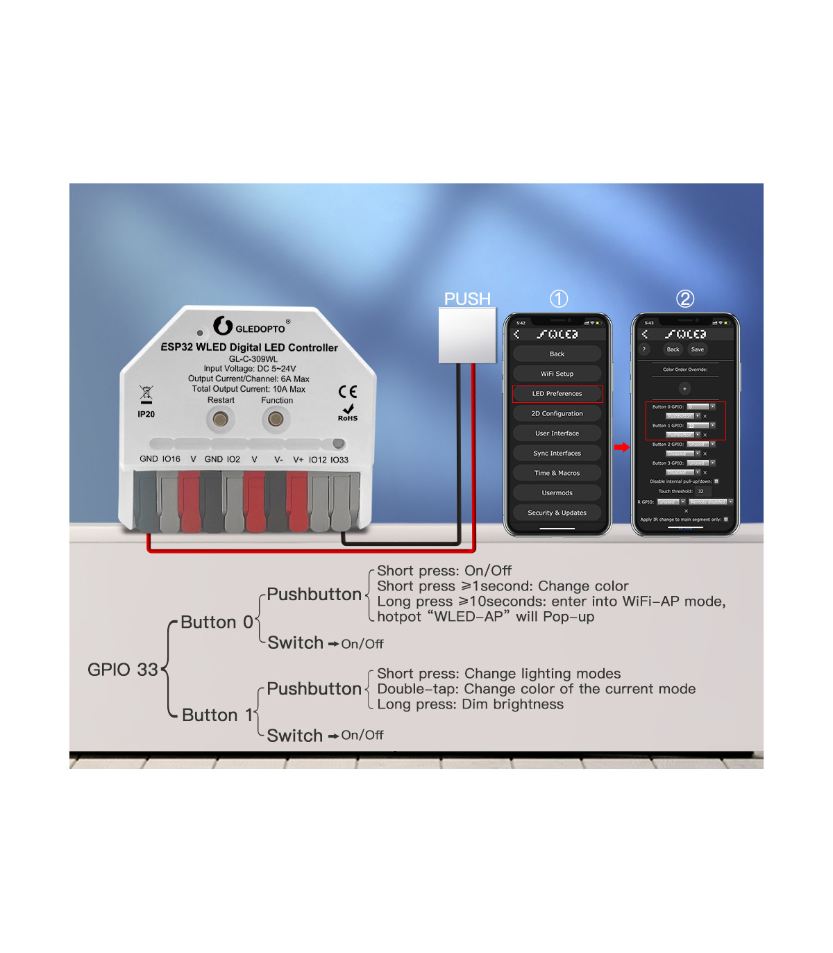 Sterownik WLED Magic Pixel LED WiFi ESP32 Home Assistant WS281x