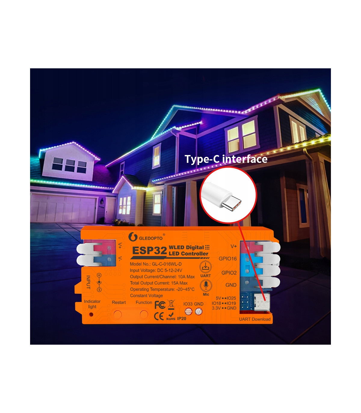 Sterownik WLED Magic Pixel RGBIC WiFi ESP32 Home Assistant MQTT UART USB-C